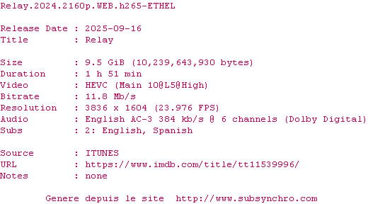 Telechargez les sous-titres du film « L'intermédiaire » sur SubSynchro